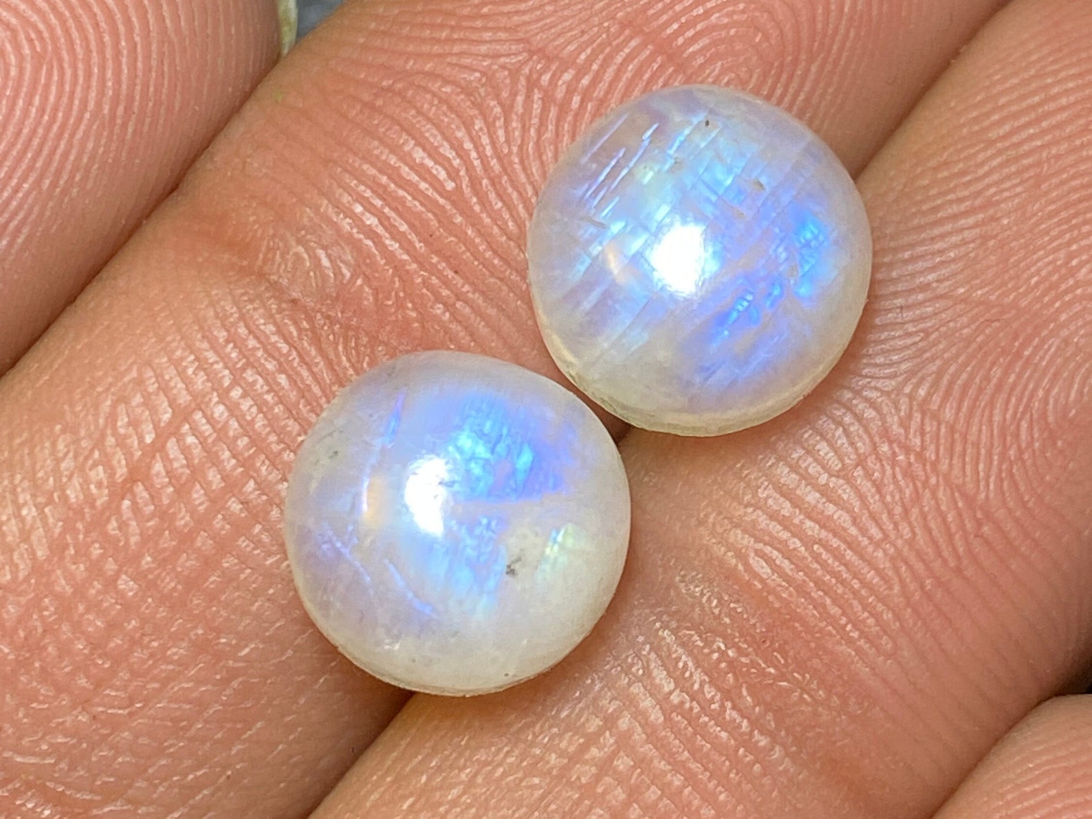 Top Grade Blue Fire Moonstone Round Shape Cabochon High Hand Polished ...