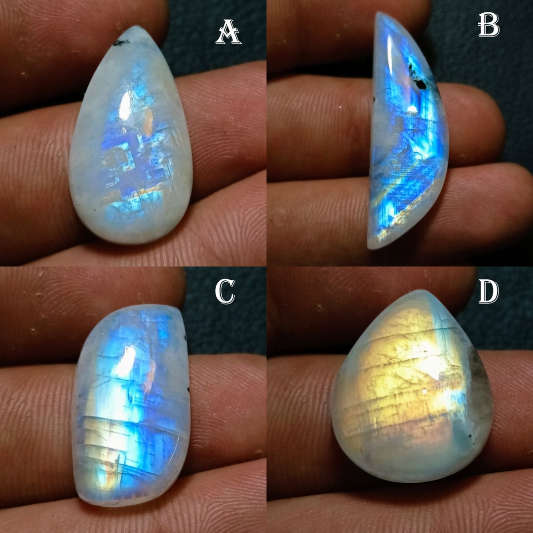Attractive ~ Blue Fire Rainbow Moonstones Cabochons Smooth Polish Loose ...