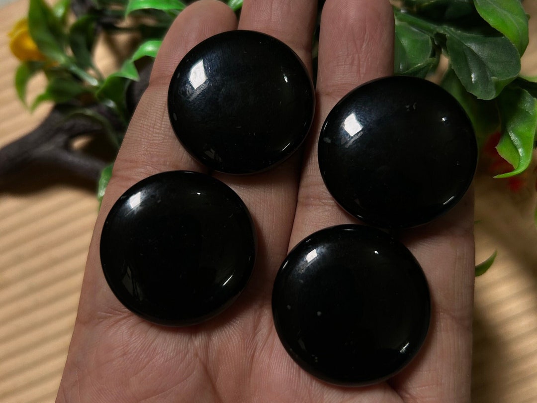 Amazing 30x30 MM Black Obsidian Round Shape Flat Back Cabs, Cabochon ...