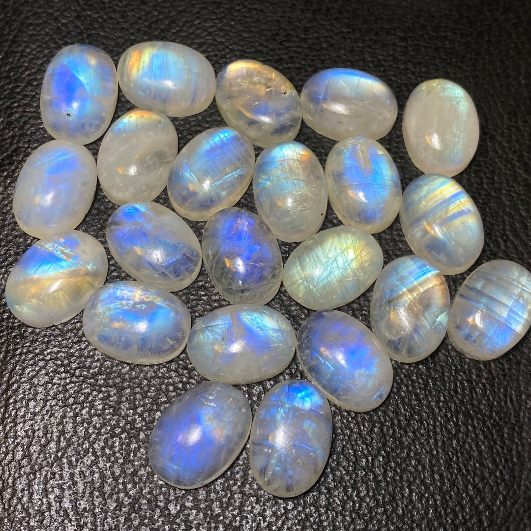 Amazing Blue Flashy Rainbow Moonstone Oval Shape Cabochon Size - 4x6 MM ...