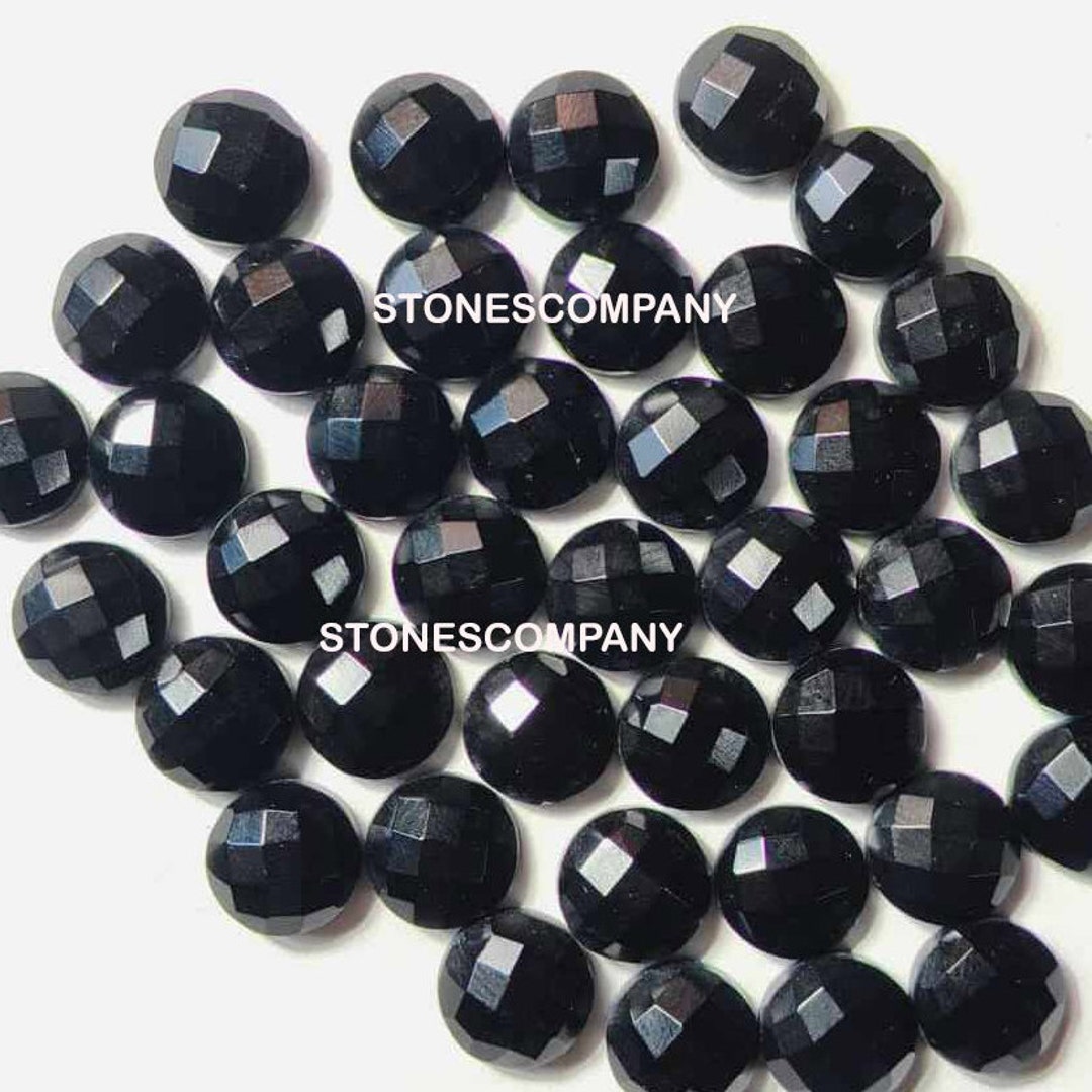 Back Flat~ Natural Black Obsidian Round Shape Checker Cut Gemstone ...