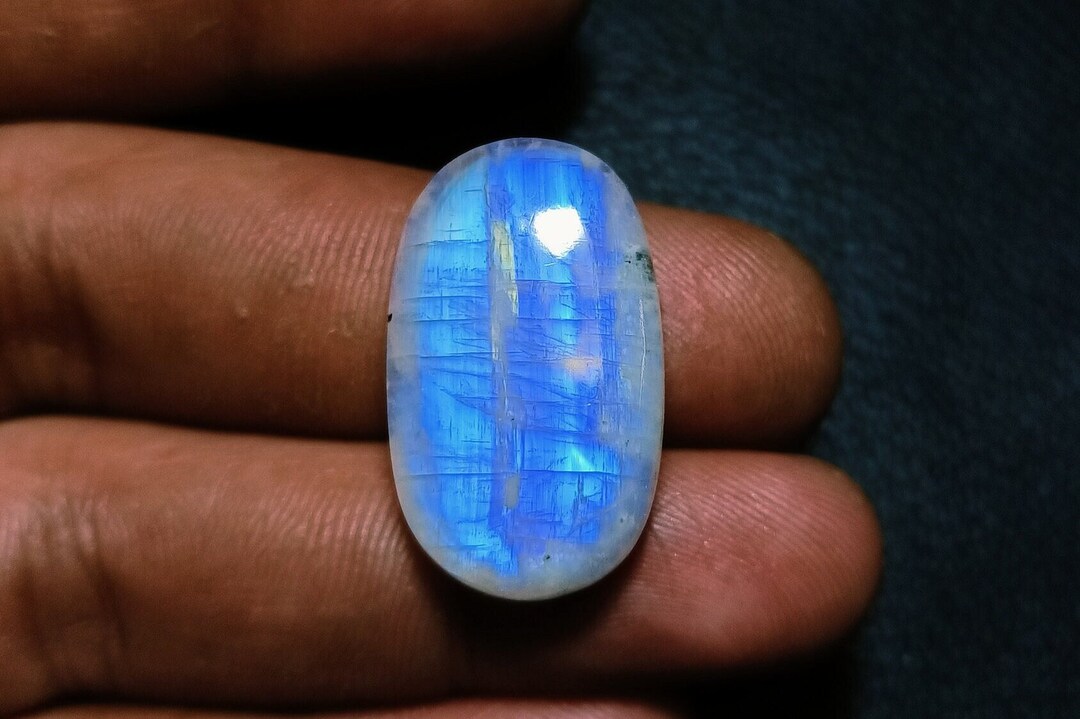 Super Flashy Blue Fire ~ White Rainbow Moonstone Cabochon, Both Side ...