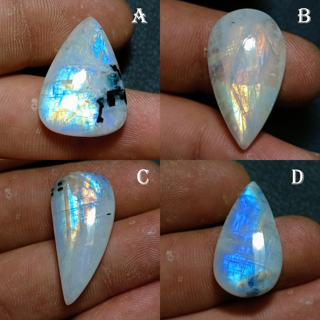 Attractive Blue Flashy Rainbow Moonstone Cabochon Lot Hand Made Smooth ...