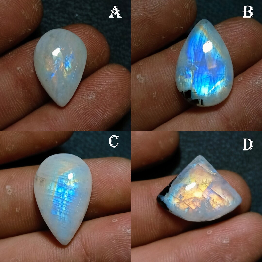 Top Grade Quality Multi Blue Flashy Rainbow Moonstone Both Side Polish ...