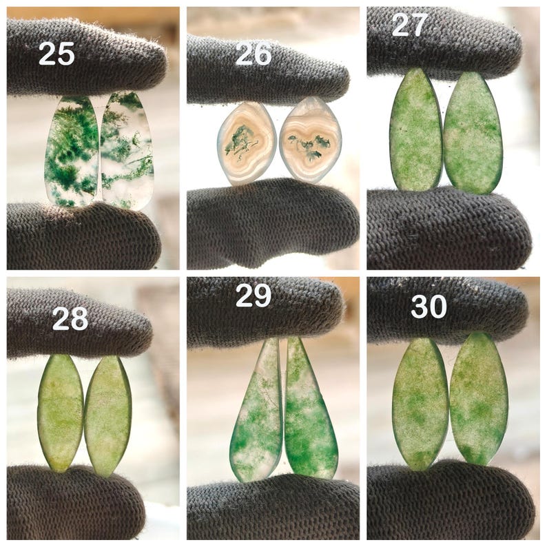 Natural Moss Agate Pairs | Matching Cabochon Gemstones for Earrings ...