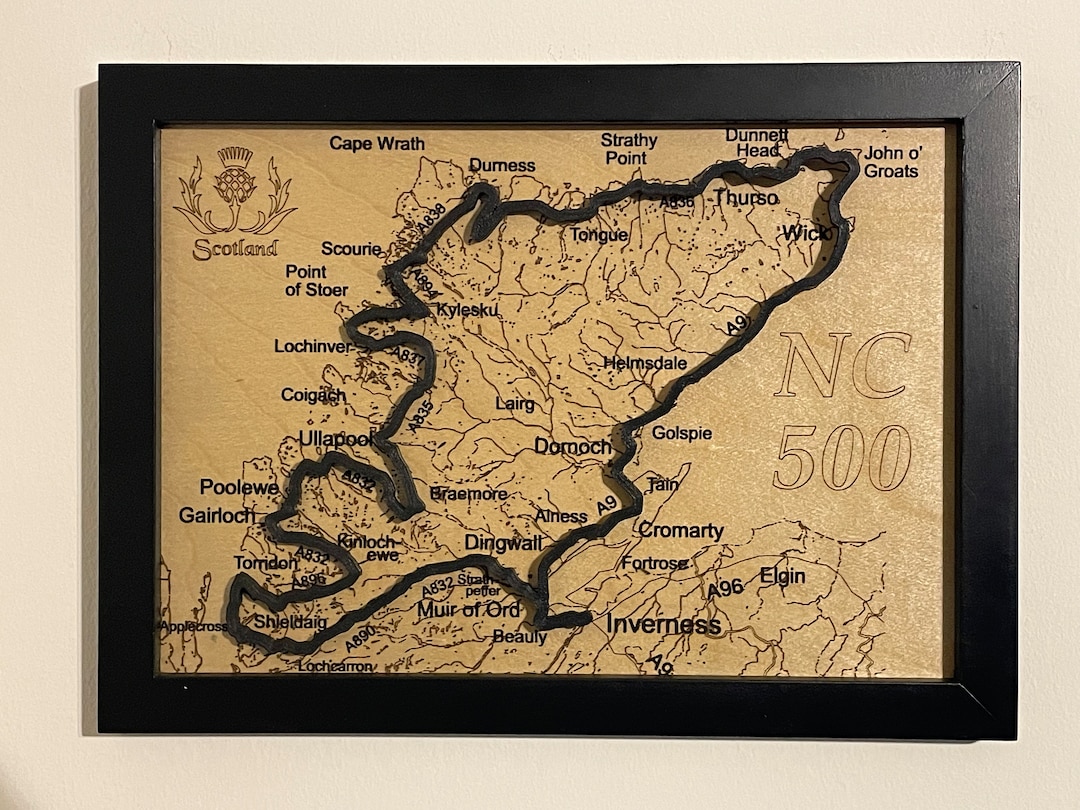 NC500 Engraved 3D Map of the NC 500 in Scotland Scottish Highlands ...