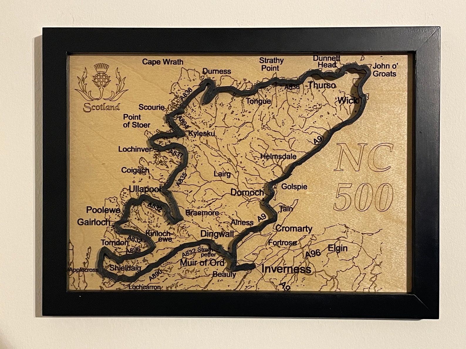 NC500 A4 Laser Engraved 3D Map of the NC 500 in Scotland Scottish ...