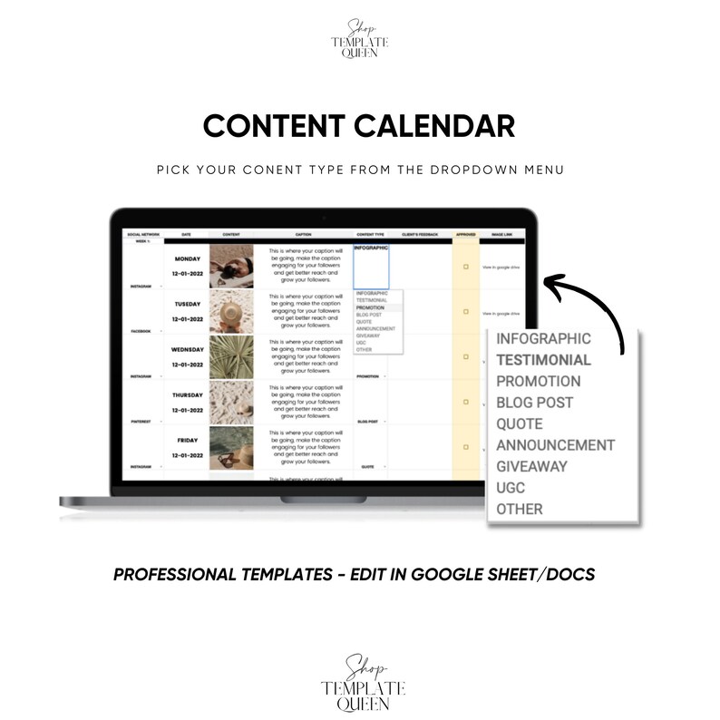 Social Media Content Calendar Template: Excel + Google Sheets (digital ...