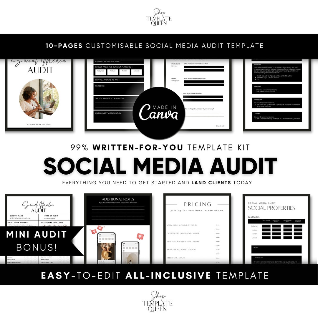 Social Media Audit Template| Social Analytics Audit | Canva Template ...