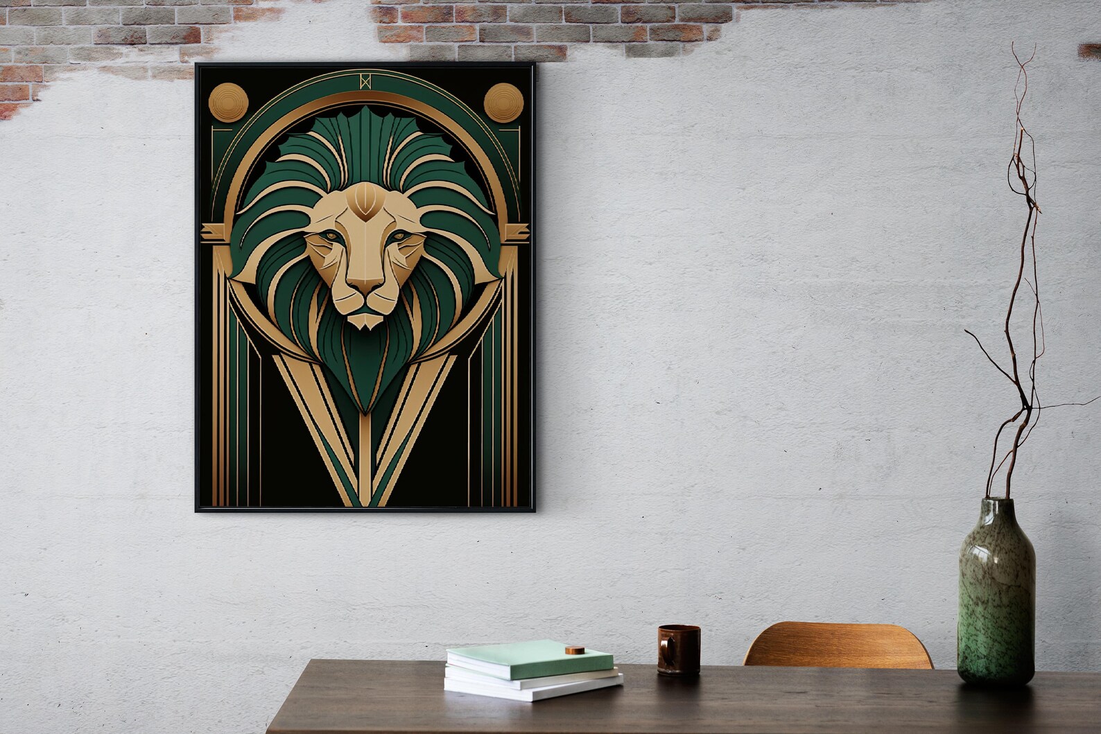 Classic Green Lion Art Deco Print: Iconic Geometric Patterns for ...