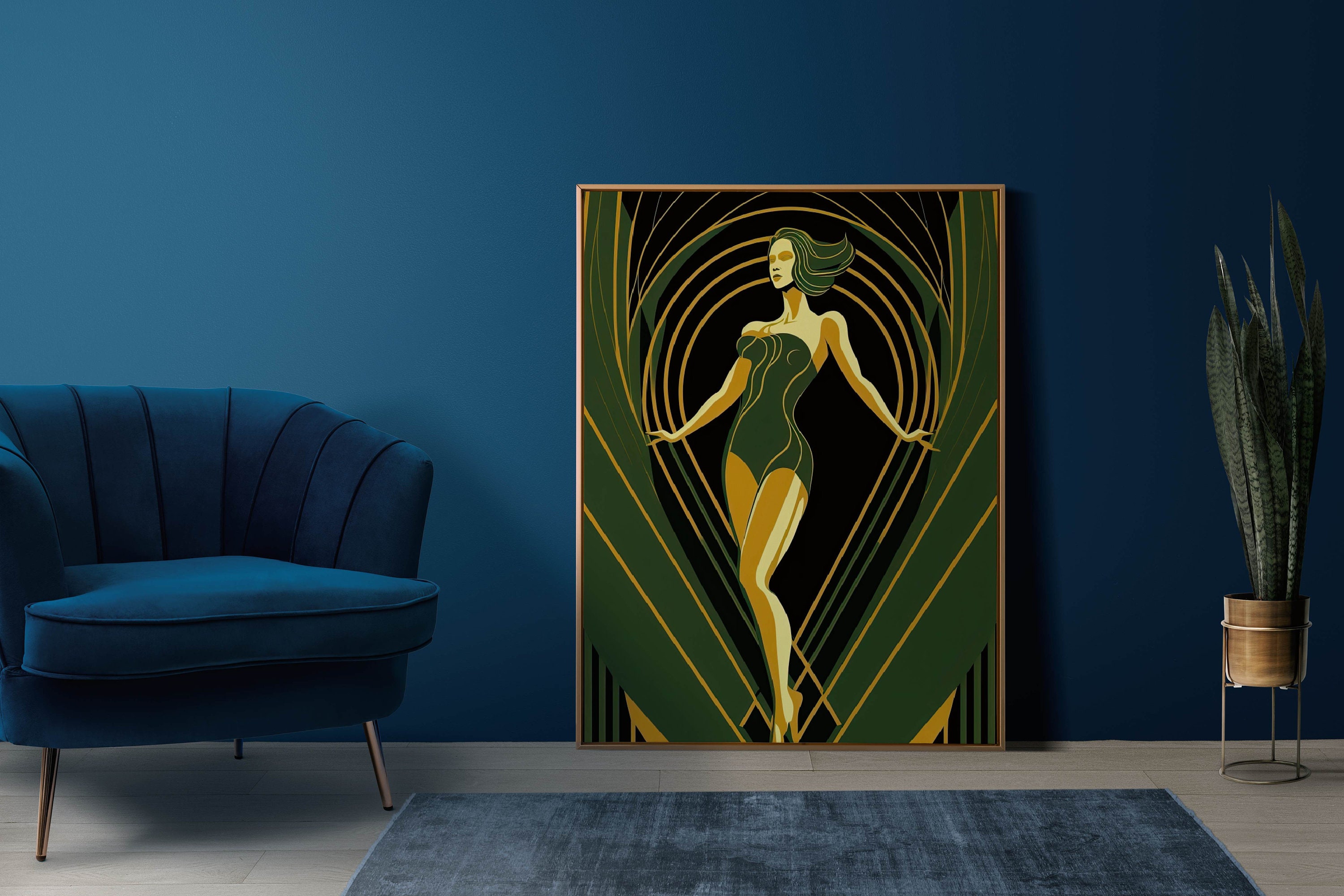 Elegant Art Deco Print: Vibrant Green & Gold Hues for Chic Wall Decor ...