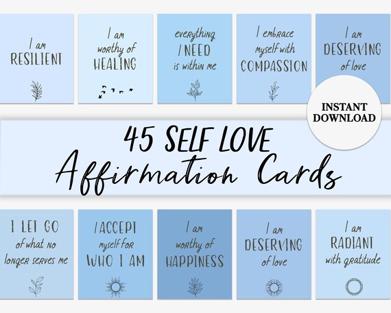 Blue Self Love Affirmations Cards Printable Affirmation | Etsy
