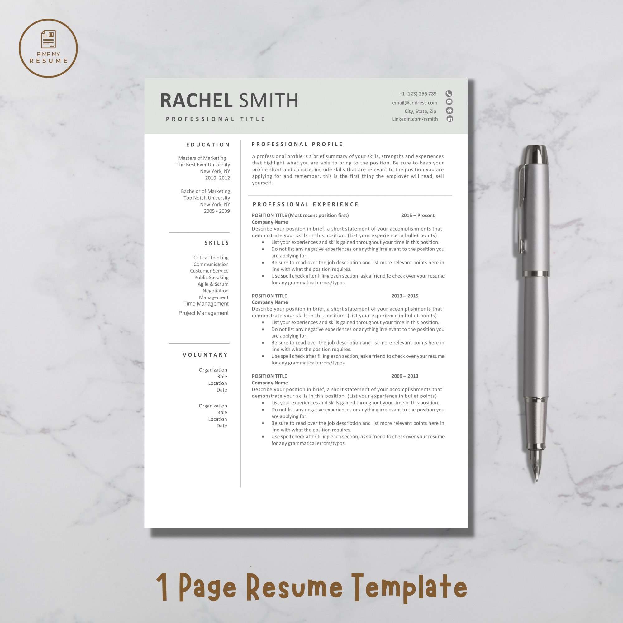 Resume Template for Word | CV Template | Microsoft Word | Simple | Easy ...