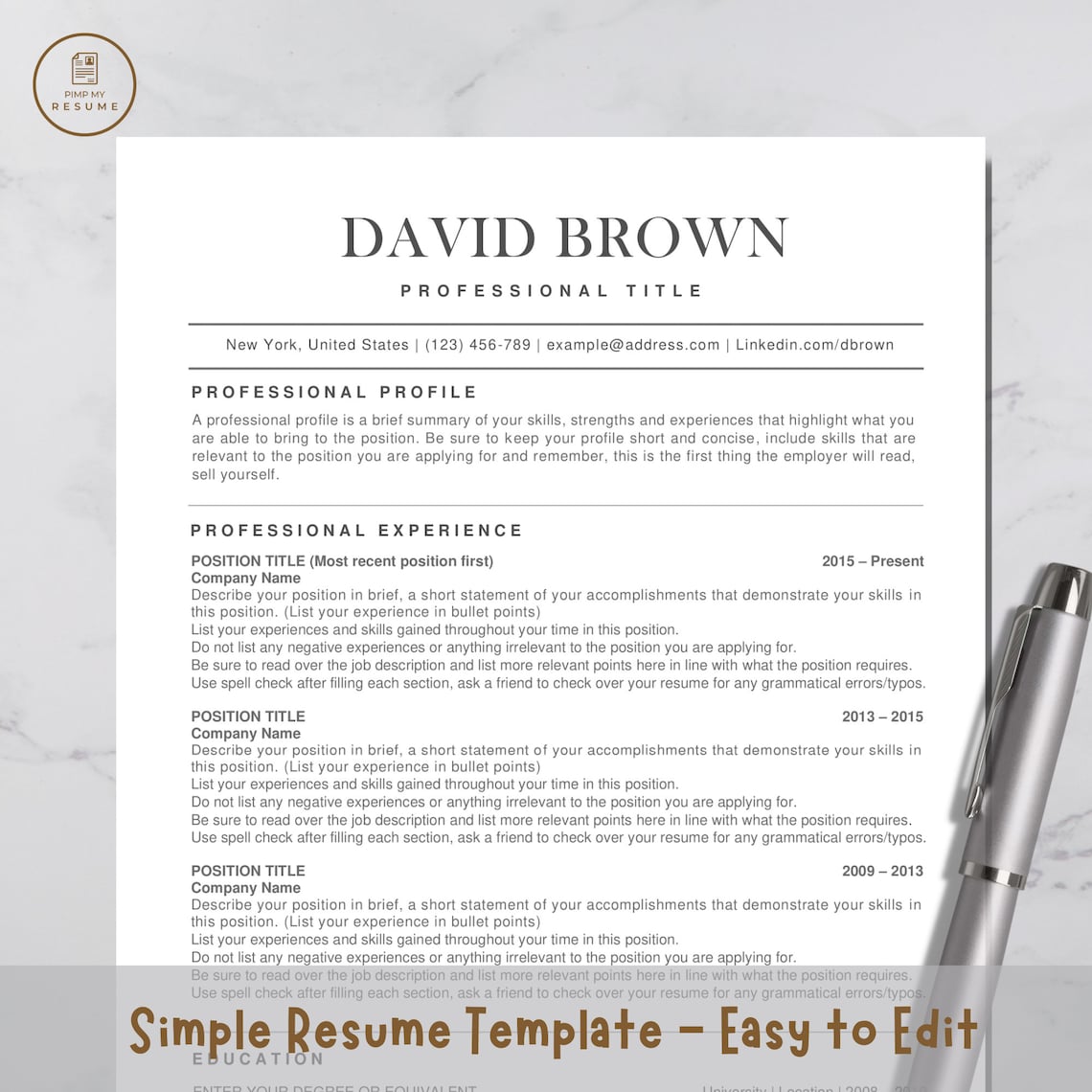 CV Template for Word Resume Template Microsoft Word Simple Easy to Edit ...
