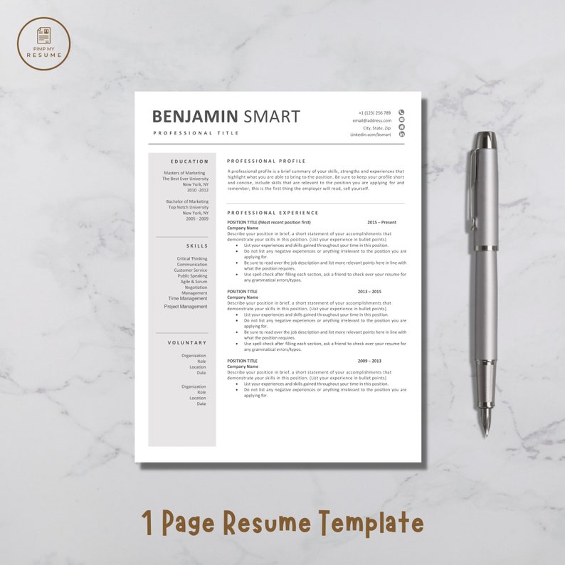 CV Template for Word Resume Template Microsoft Word Simple Easy to Edit ...