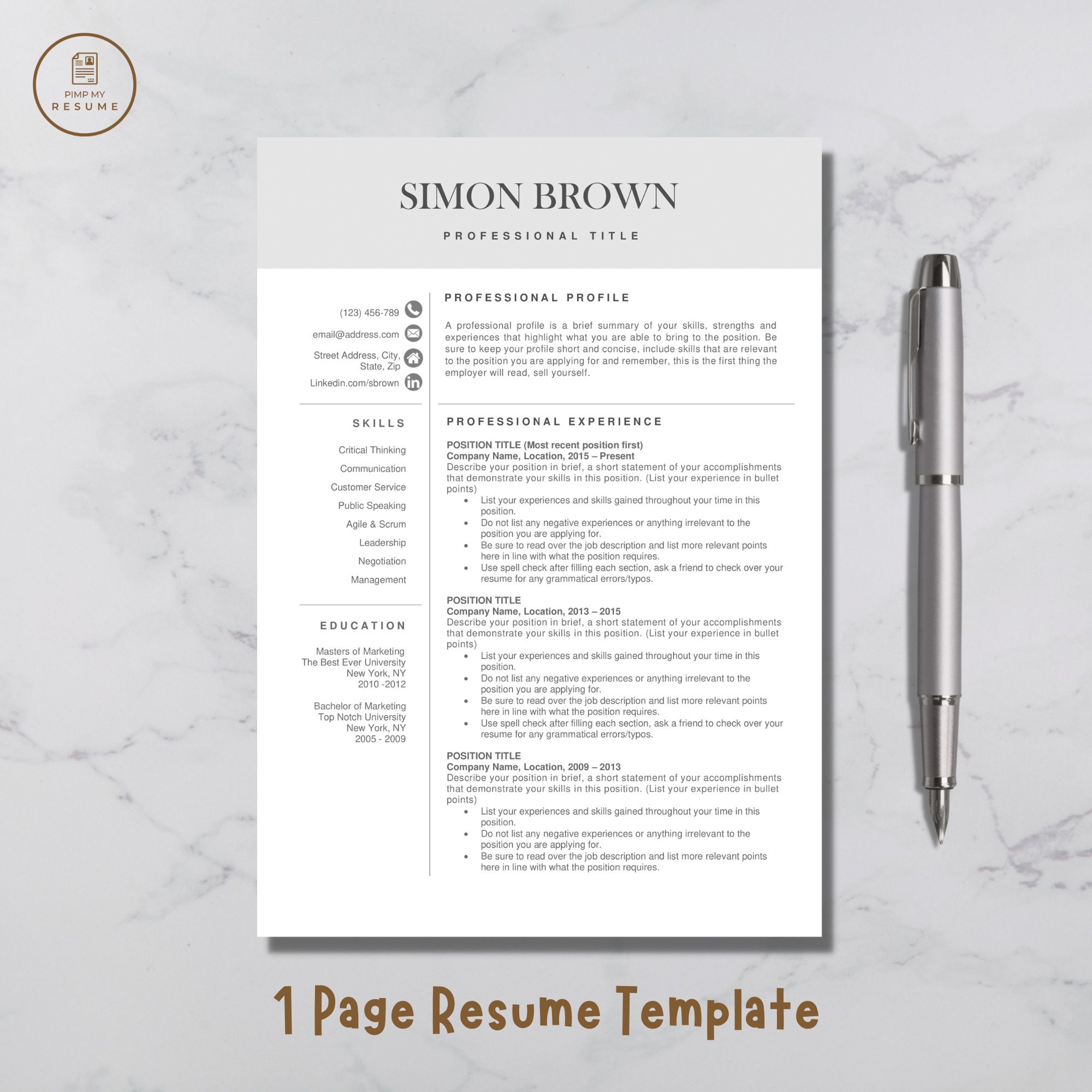 CV Template for Word | Resume Template | Microsoft Word | Simple | Easy ...