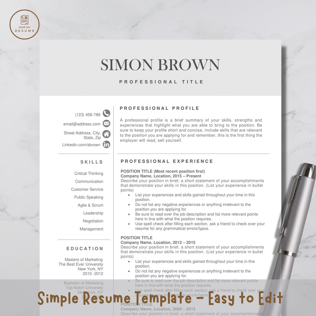 CV Template for Word | Resume Template | Microsoft Word | Simple | Easy ...