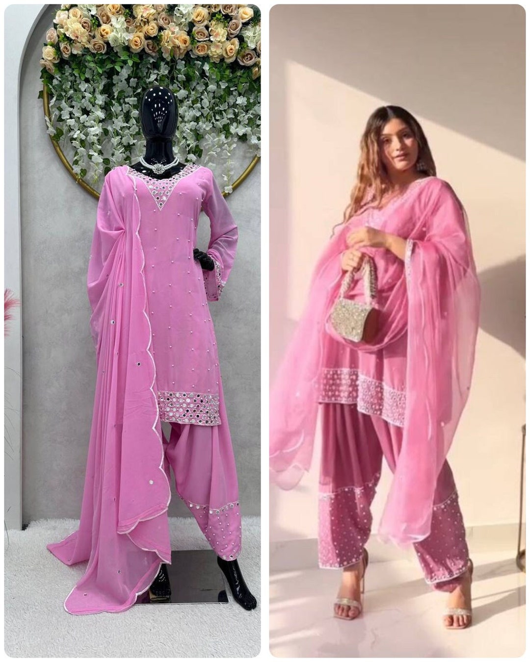 Trendy 3pc Pink Suit for Wedding Season,designer Pathani Kurti Dhoti ...