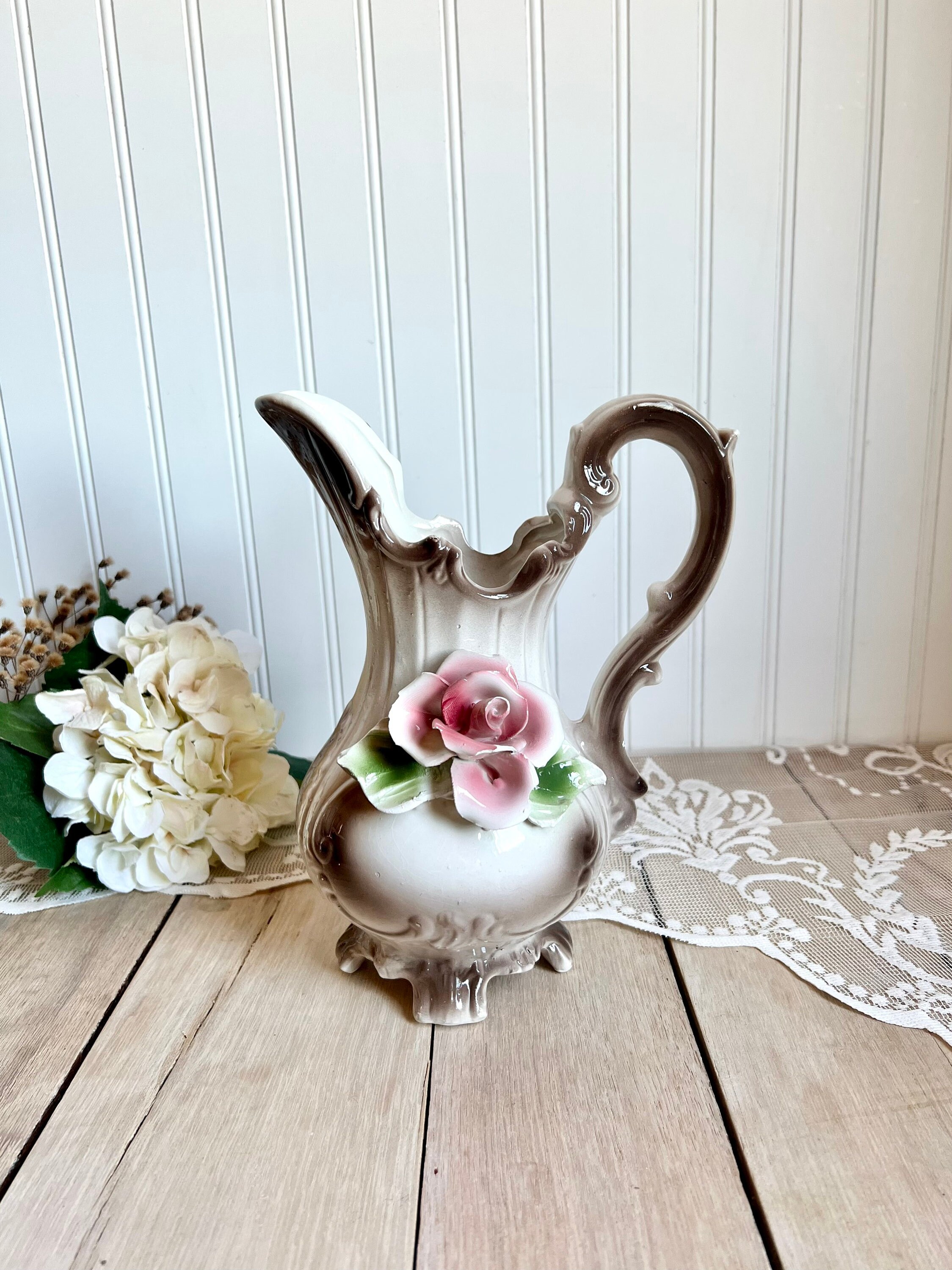 Vintage Italian Capodimonte Rose Pitcher Vase - Etsy