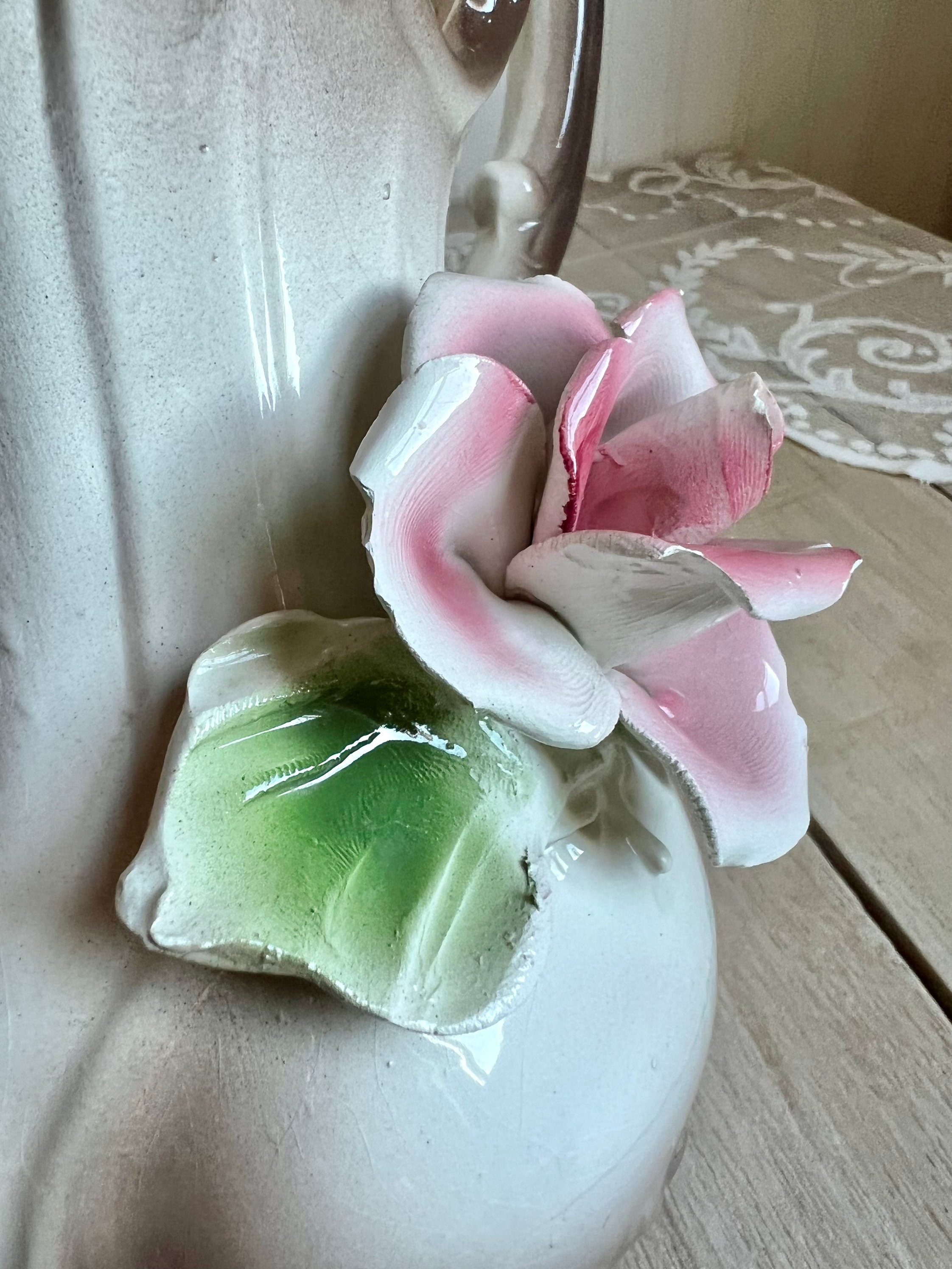 Vintage Italian Capodimonte Rose Pitcher Vase - Etsy