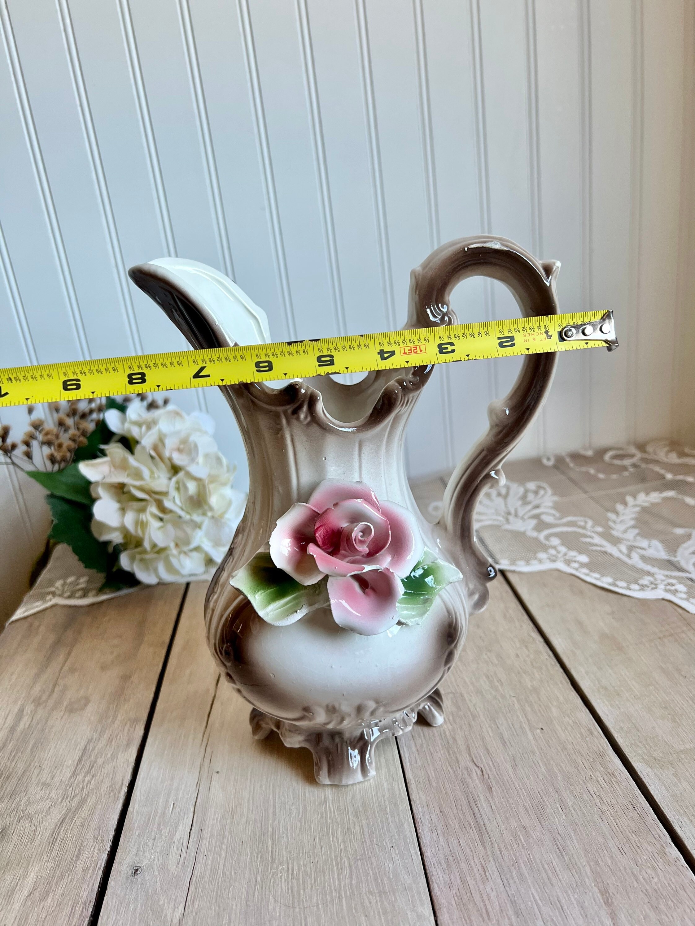Vintage Italian Capodimonte Rose Pitcher Vase - Etsy