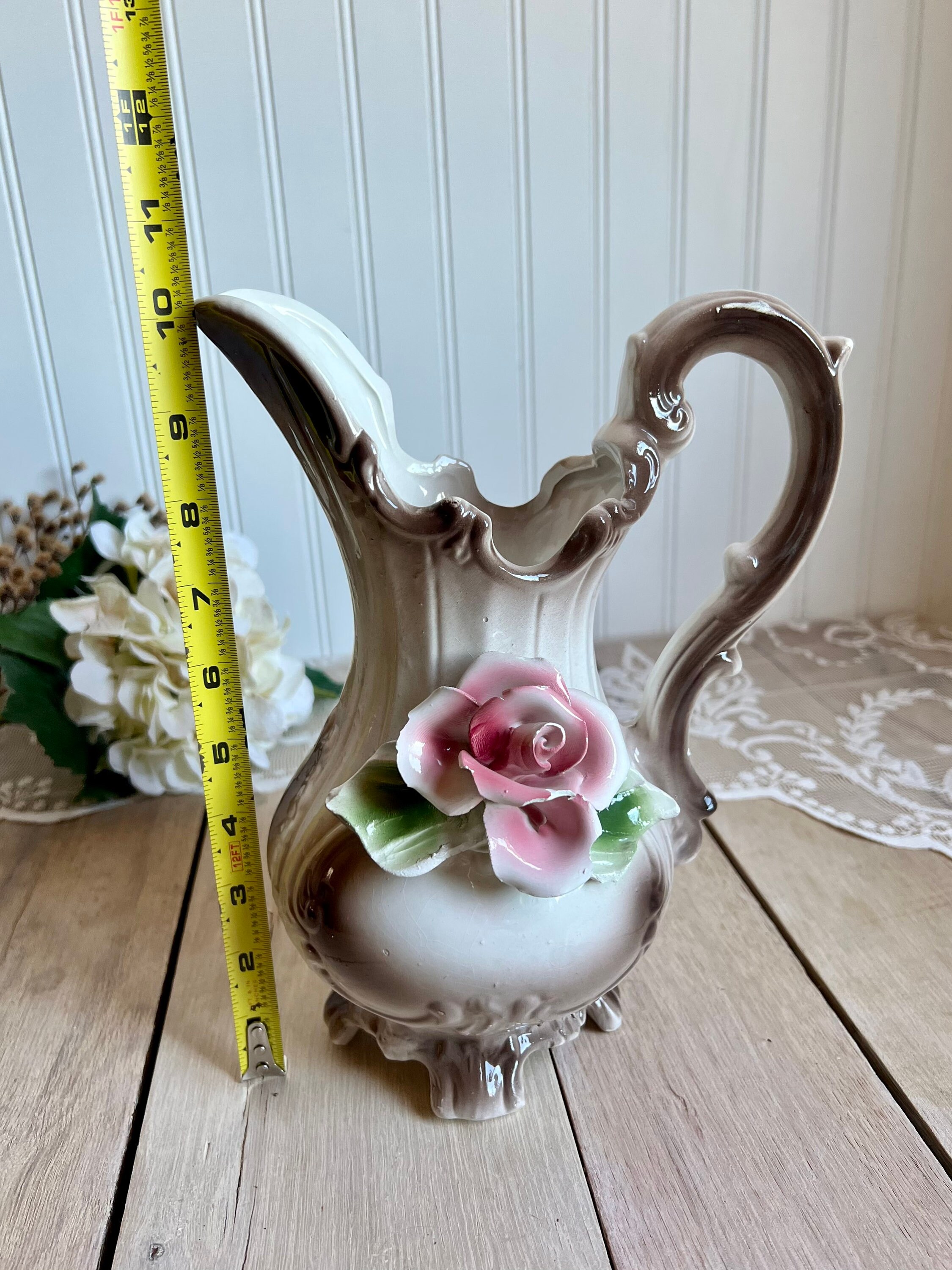 Vintage Italian Capodimonte Rose Pitcher Vase - Etsy