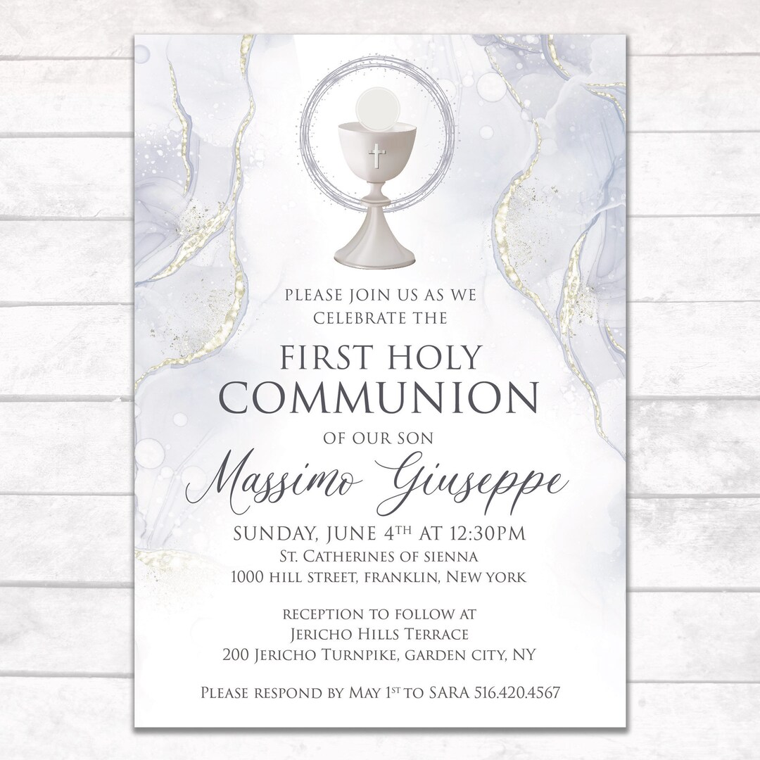 Marble Communion Invitation, Gold Silver Communion, Neutral Communion ...