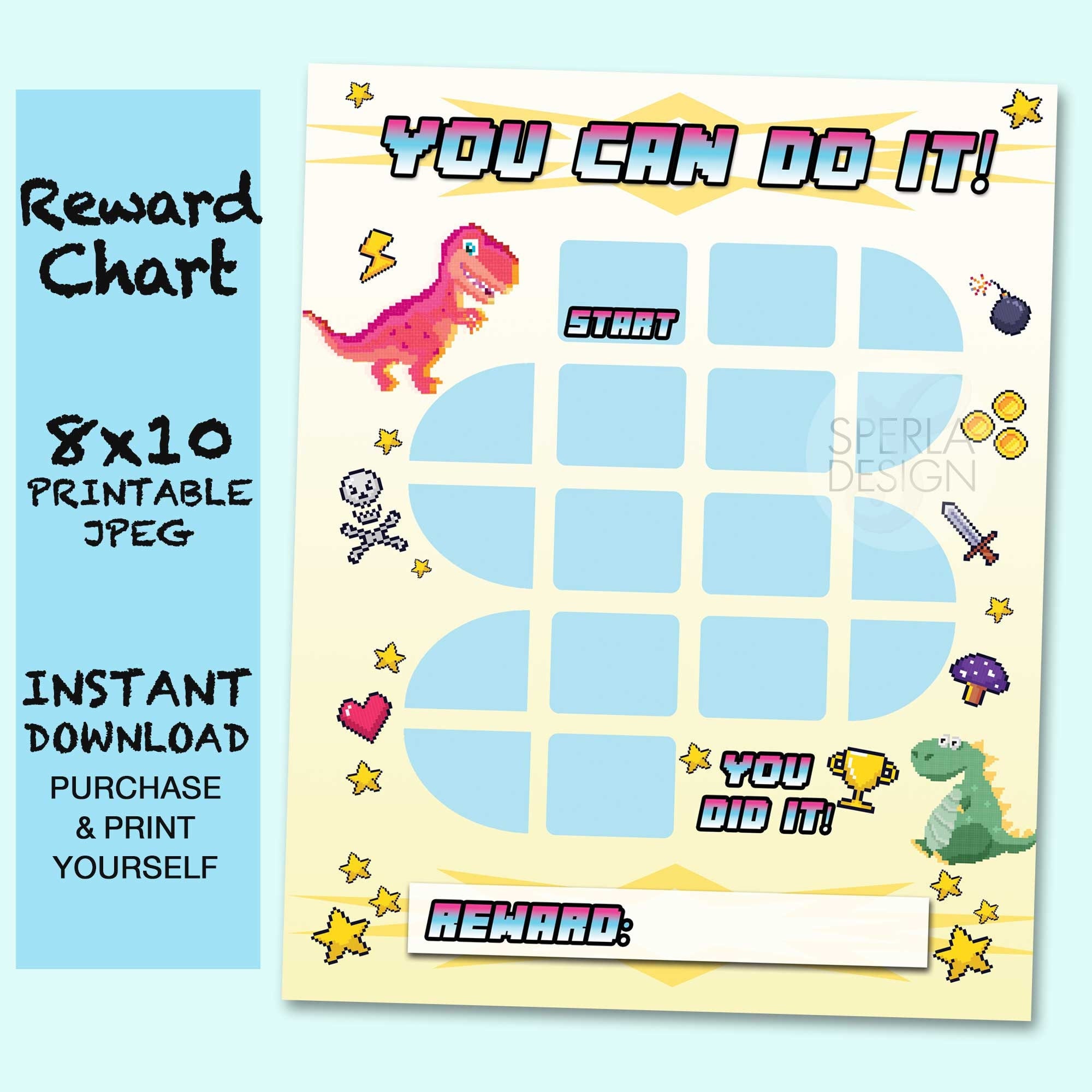 Gamer Reward Chart, Dinosaur Reward Chart, Printable Reward Chart, Dino ...