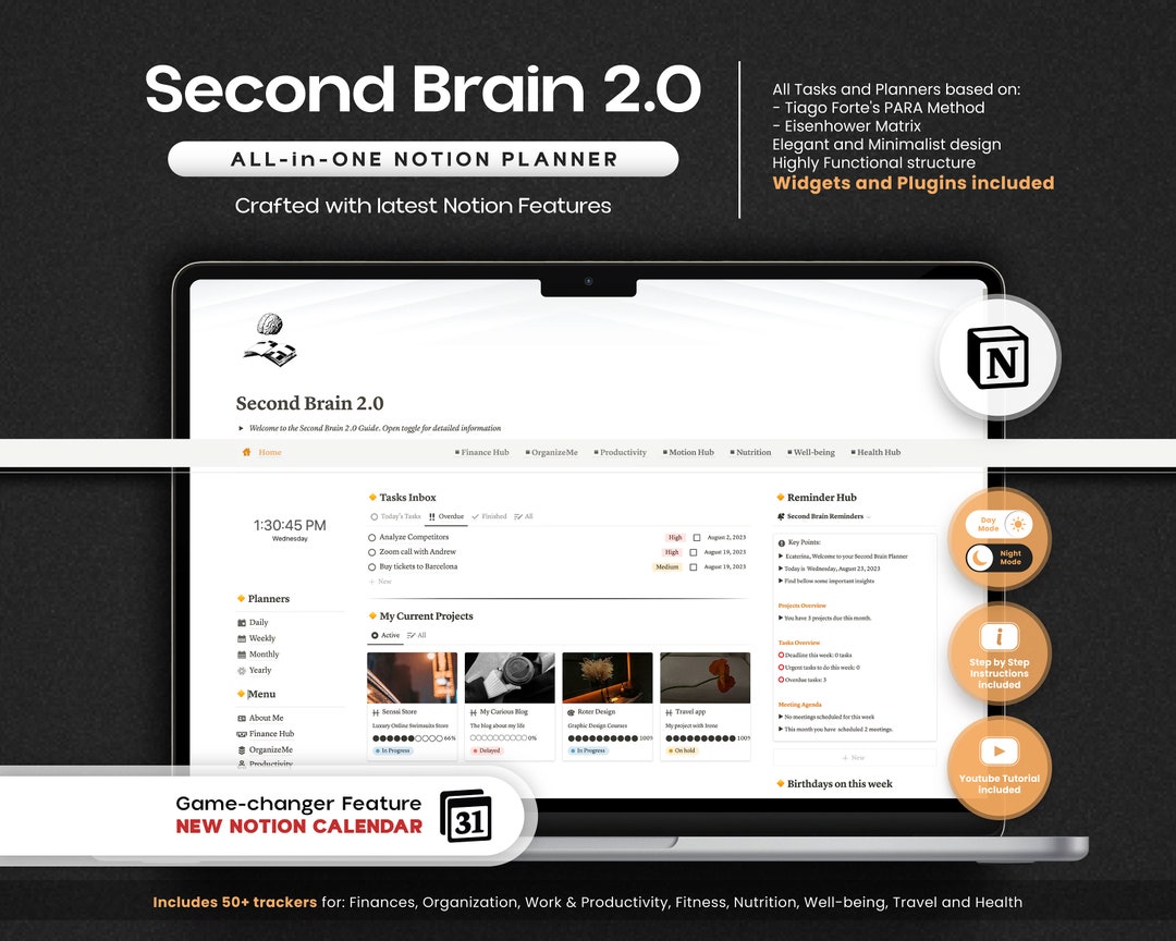 Notion Template Extended Second Brain Life Planner Notion Minimal Aesthetic Dashboard Ultimate ...