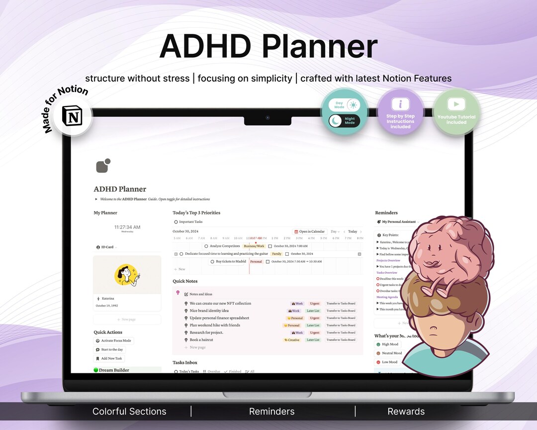 Notion Template ADHD Life Planner All in One Notion ADHD Dashboard ...