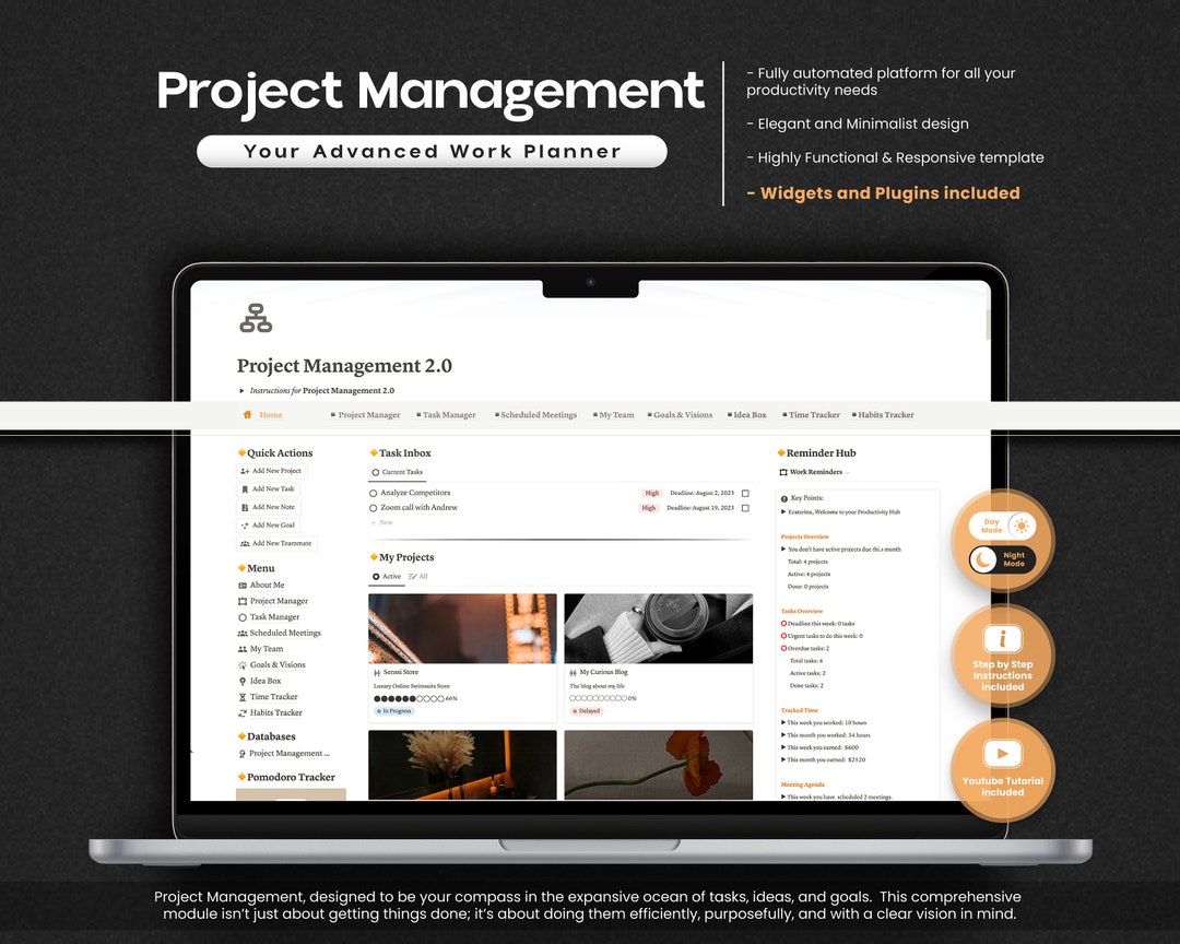 Notion Template Project Management Planner Notion Dashboard Tasks ...
