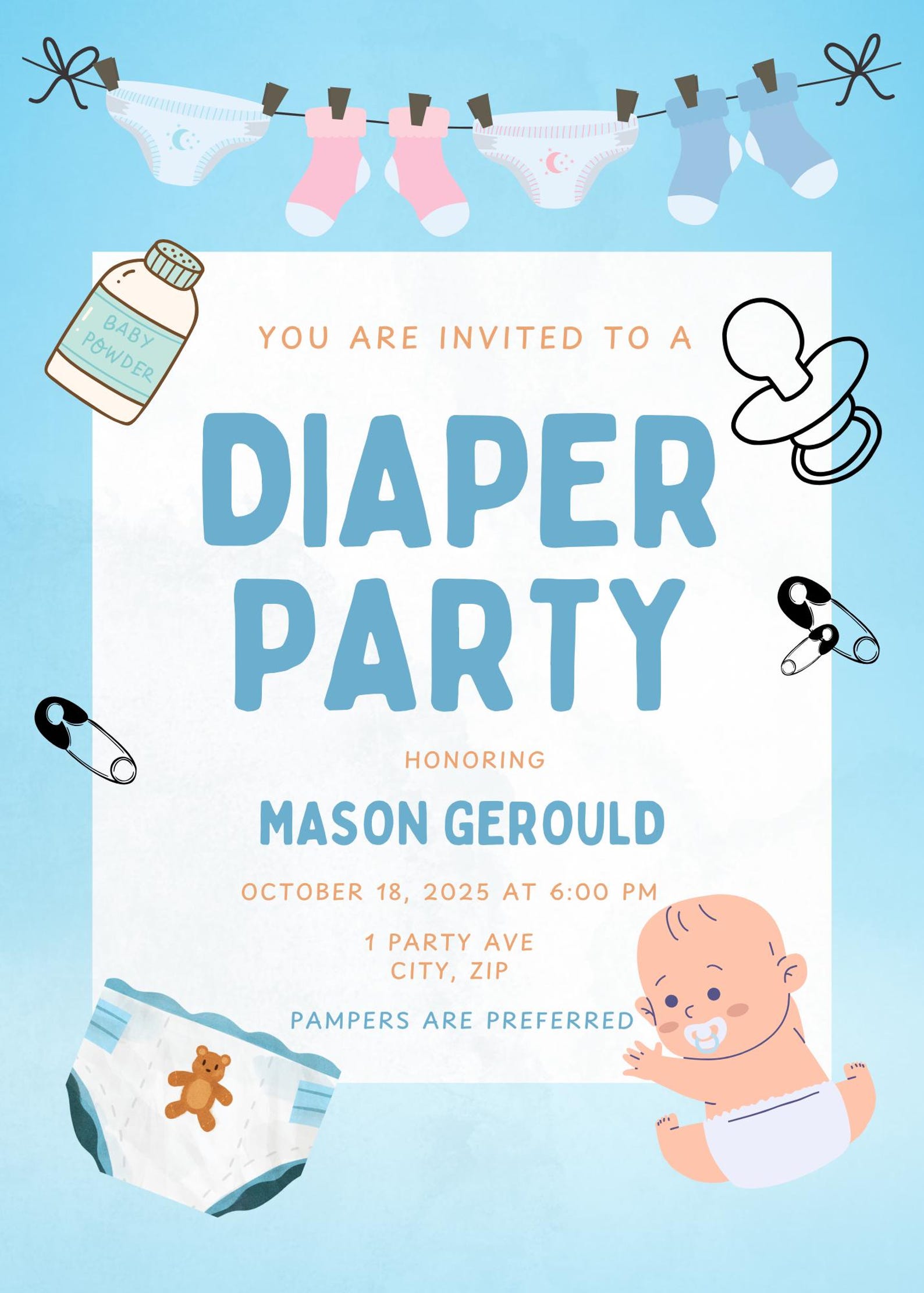 Editable Diaper Party Invitation: Guys Night Out, New Baby (5x7 PDF ...