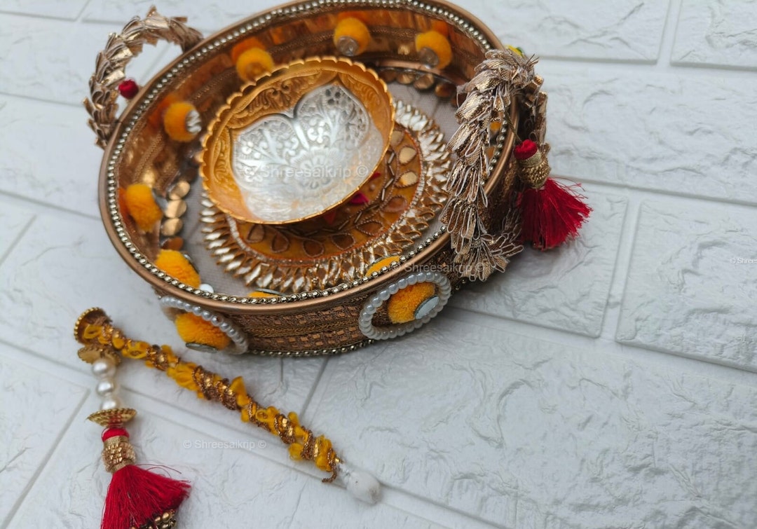 Haldi Thali, Henna Mehndi Plate, Indian Wedding Favor Mehndi Decorative ...