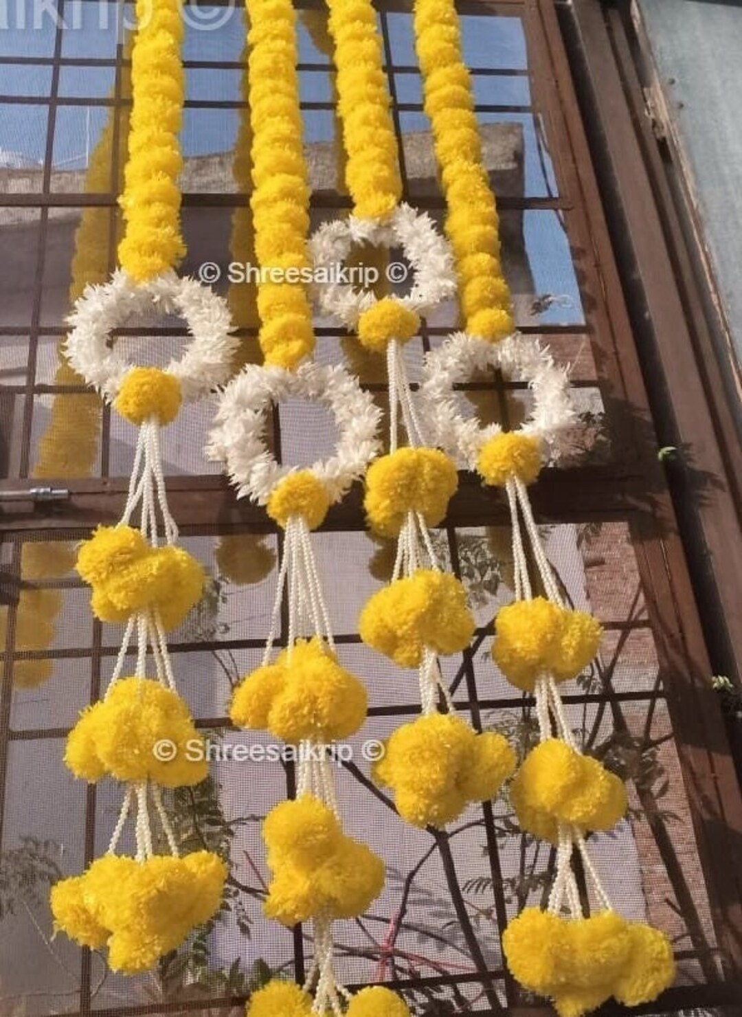 Marigold Flower Garland, Jasmine Floral Strings With Beads Tessel ...