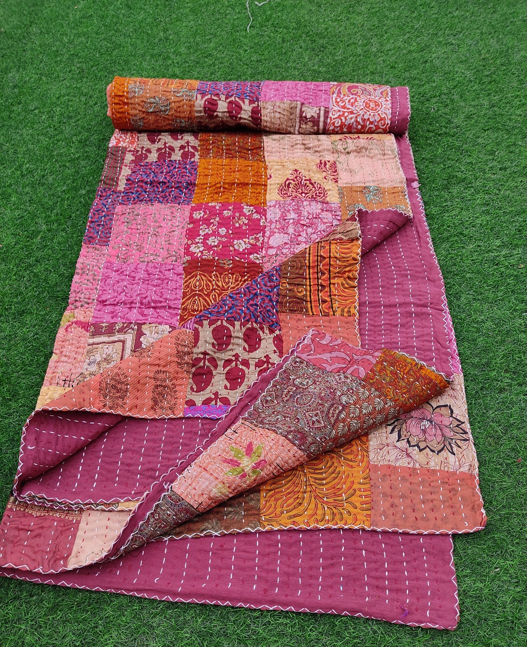 Patchwork Quilt Handmade Throw Reversible Blanket Wholesale Lot Vintage ...