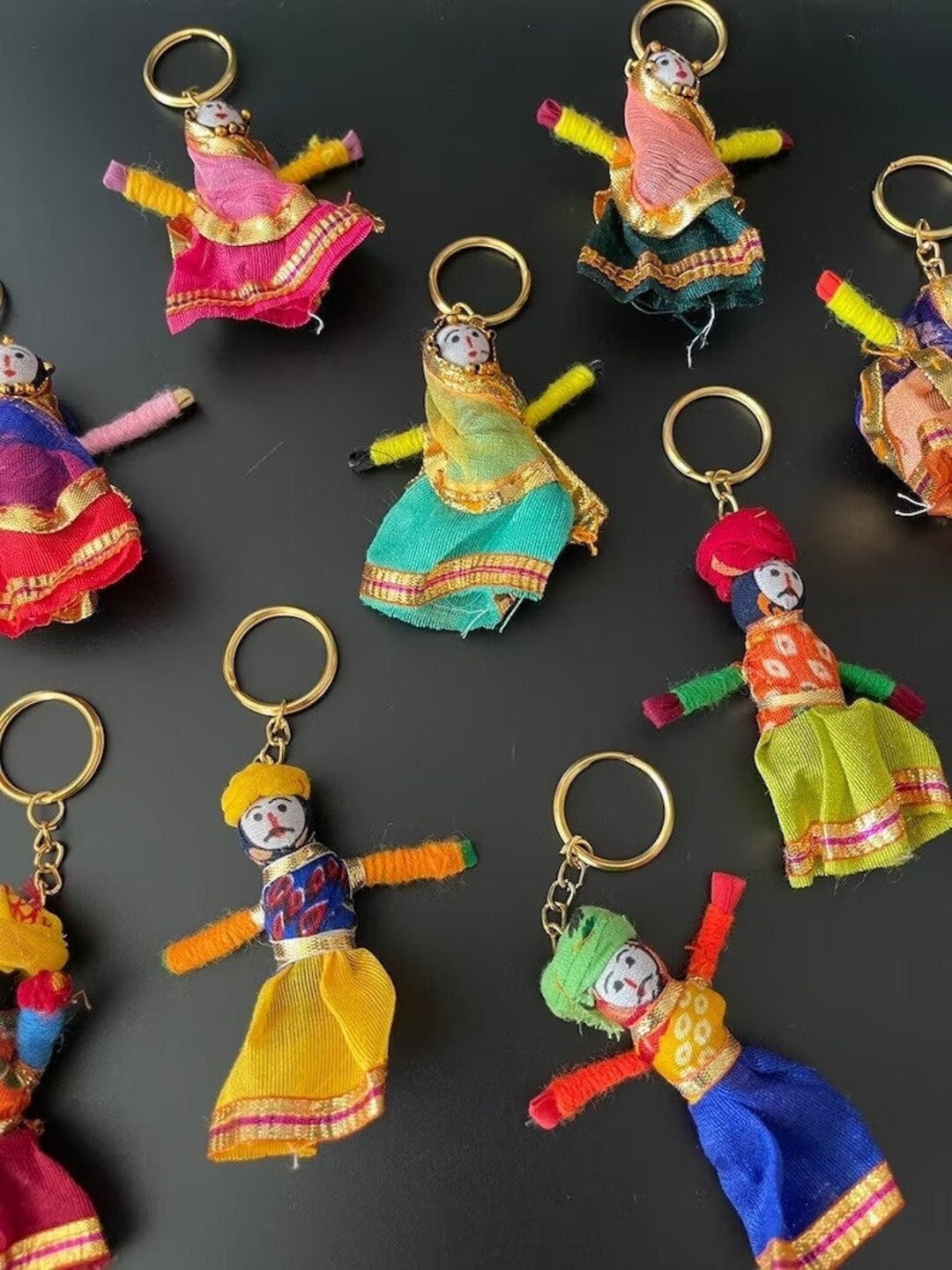 Pair of 2 Puppet Key Ring, Rajasthani Puppets Key Chain, Party Return ...