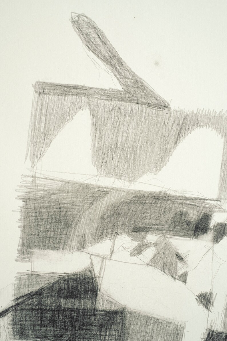 Abstract Graphite Line Drawing: Original Still Life Wall Art (14x19.5 ...