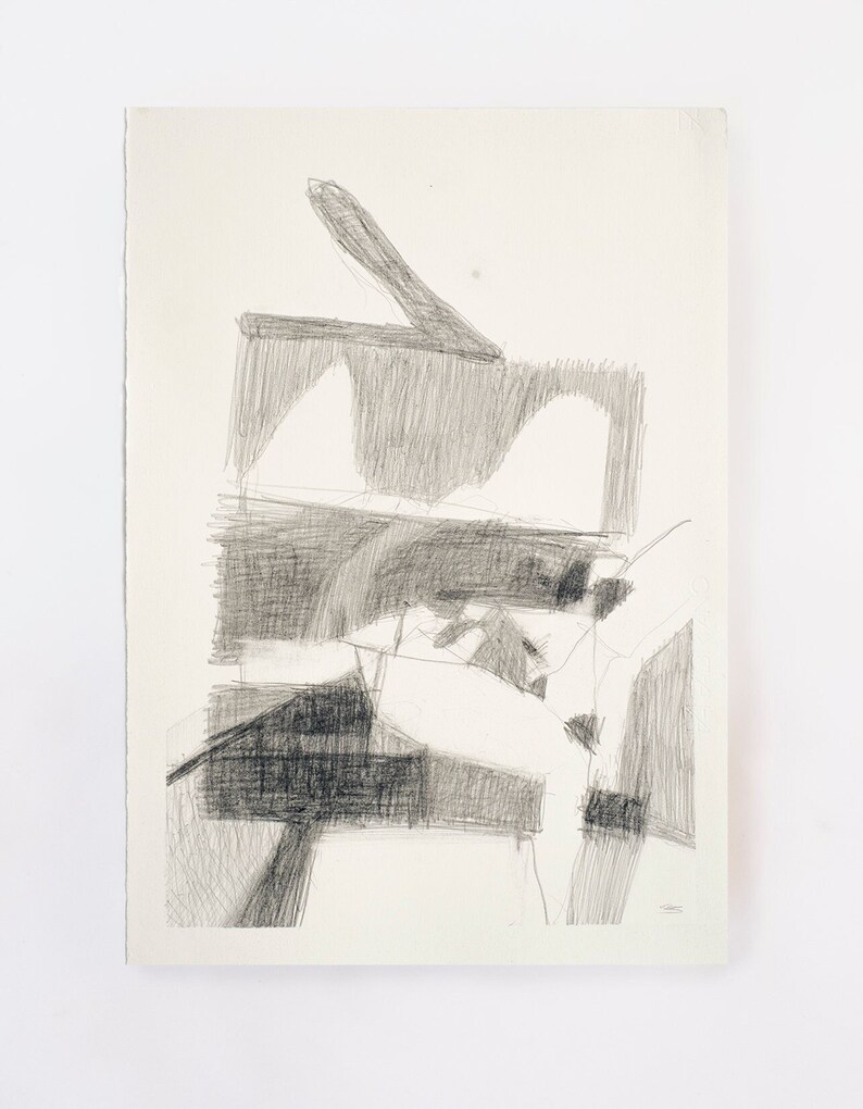 Abstract Graphite Line Drawing: Original Still Life Wall Art (14x19.5 ...