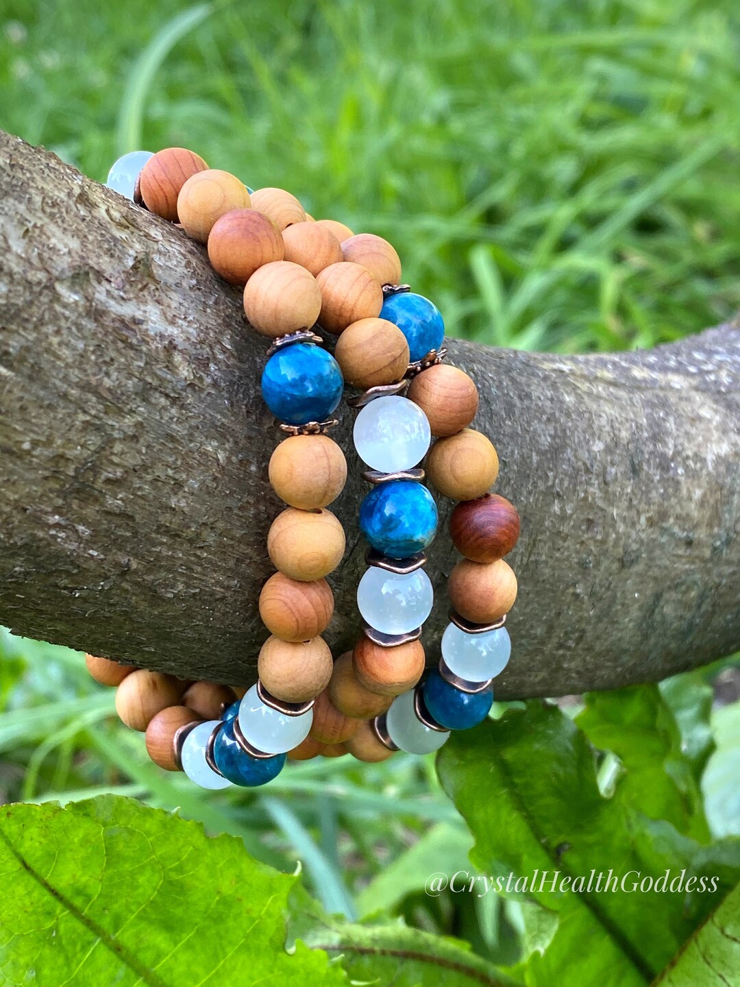 Siberian Cedar Wood + Selenite + Blue Apatite + Copper Bracelet - Etsy