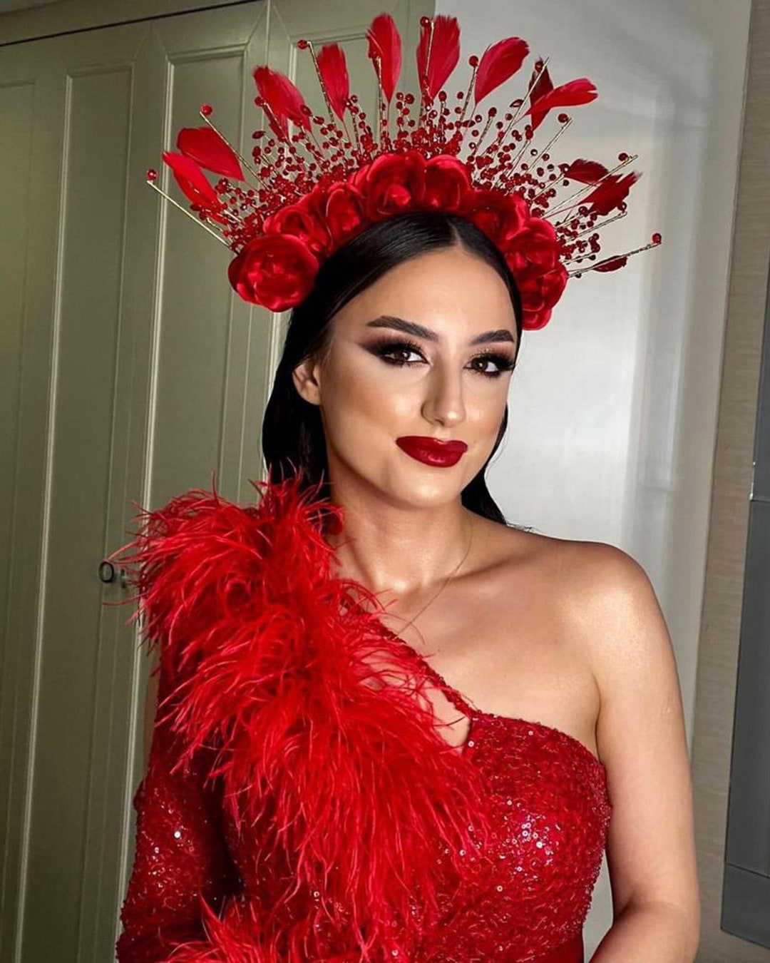 Rose Detailed, Feathered, Queen Crown, Royal Crown, Party Crown, Bride ...