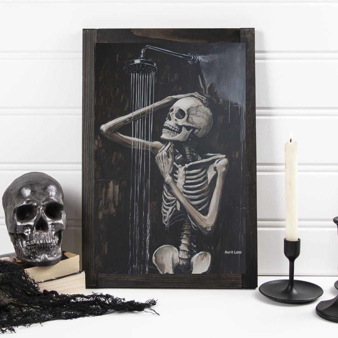 Skeleton in the Shower Print: Gothic Bathroom Decor (11" X 14") - Etsy
