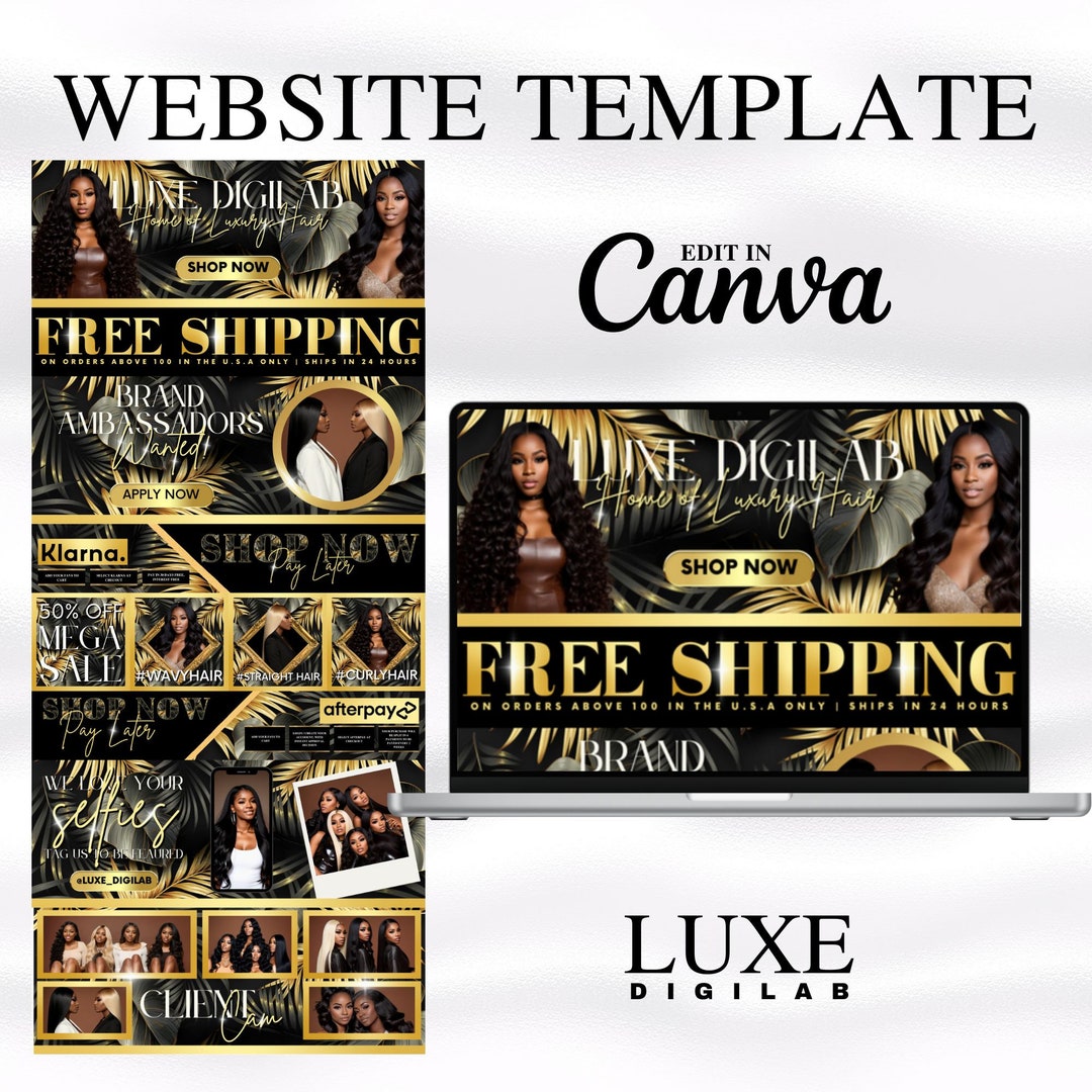 DIY Hair Website Banner Kit| Shopify Hair Extensions or Wig Boutique ...