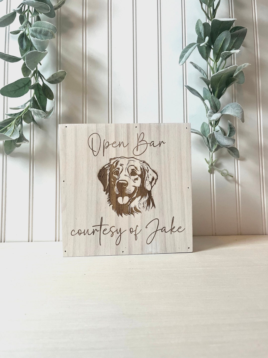 Custom Drinks on Me Dog Wedding Sign Wooden Open Bar Sign Pet Signature ...