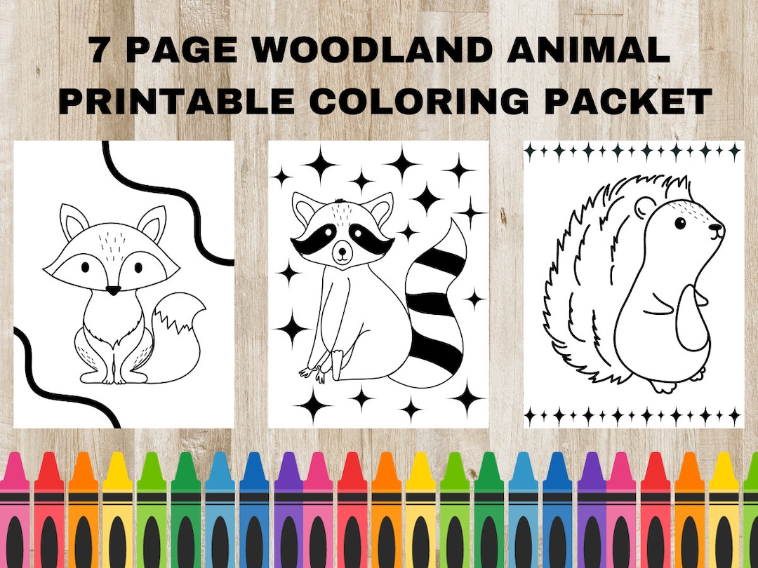Woodland Animals Coloring Pages, Fall Coloring Sheet, Set of 7 ...