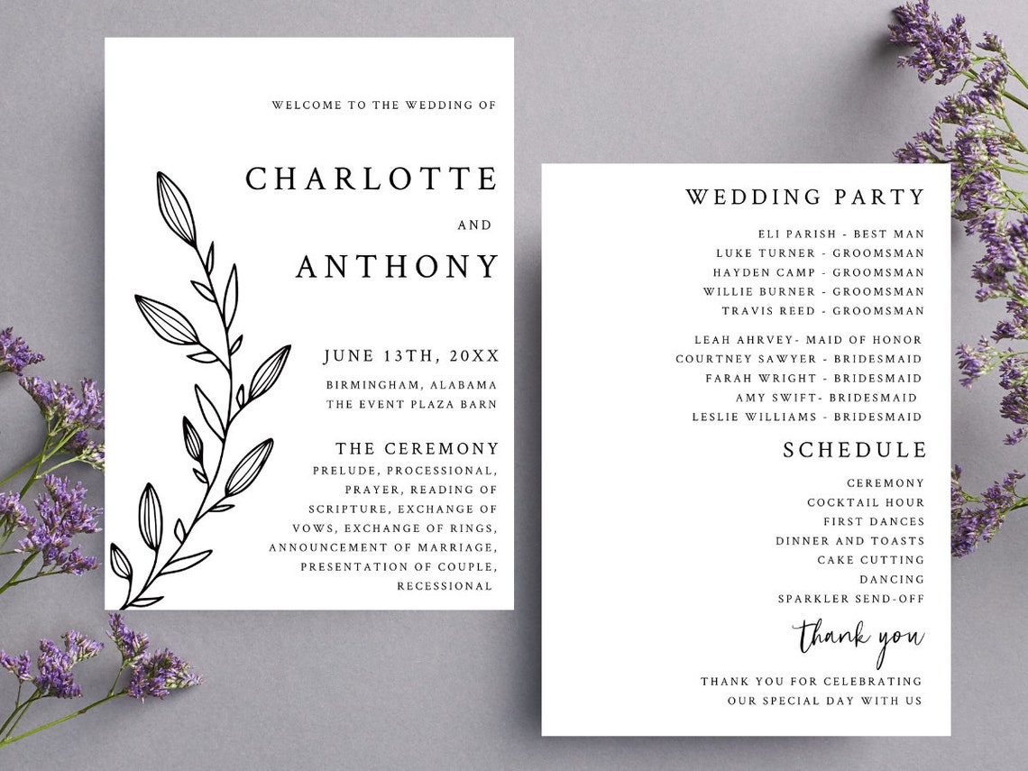 Custom Floral Wedding Program Template Digital Timeline - Etsy