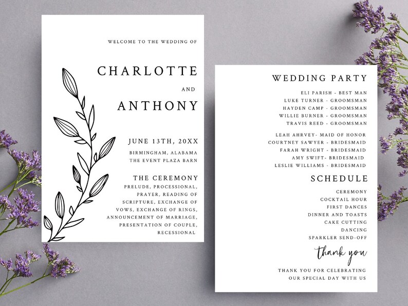 Custom Floral Wedding Program Template Digital Timeline - Etsy