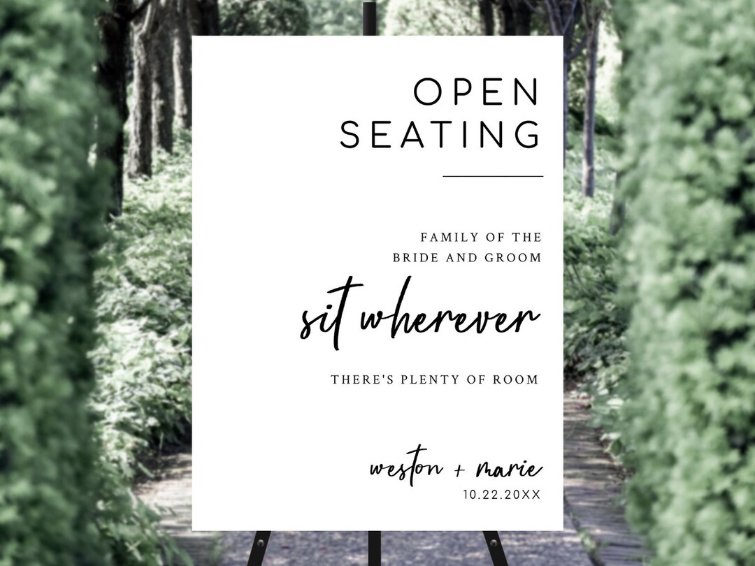 Open Seating Sign Template Modern Wedding Signage Sit Anywhere Welcome ...