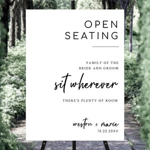 Open Seating Sign Template Modern Wedding Signage Sit Anywhere Welcome ...