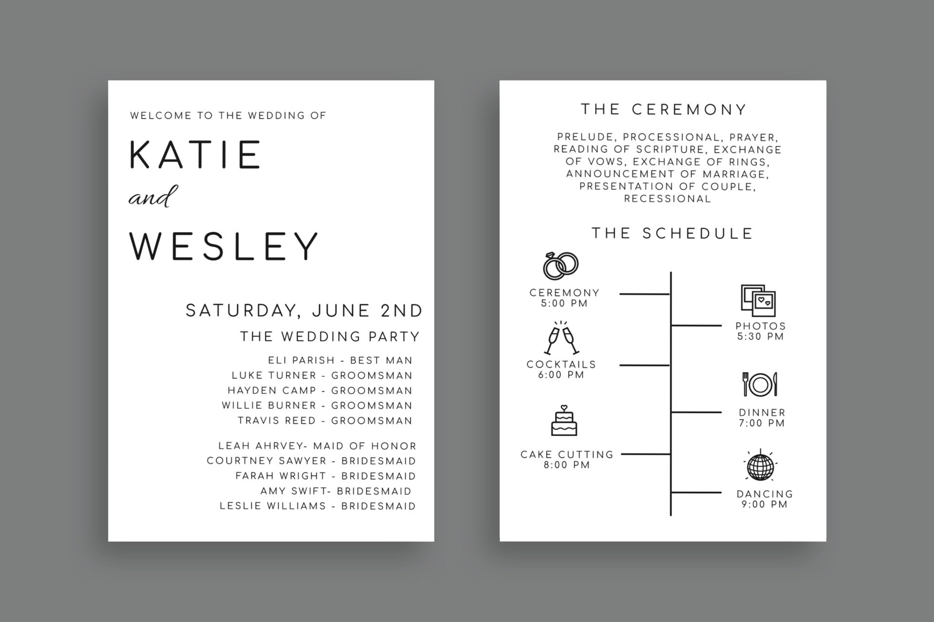 Traditional Wedding Program Printable Template Modern - Etsy