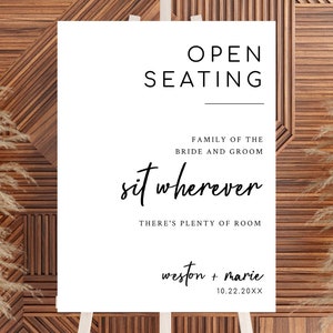 Open Seating Sign Template Modern Wedding Signage Sit Anywhere Welcome ...